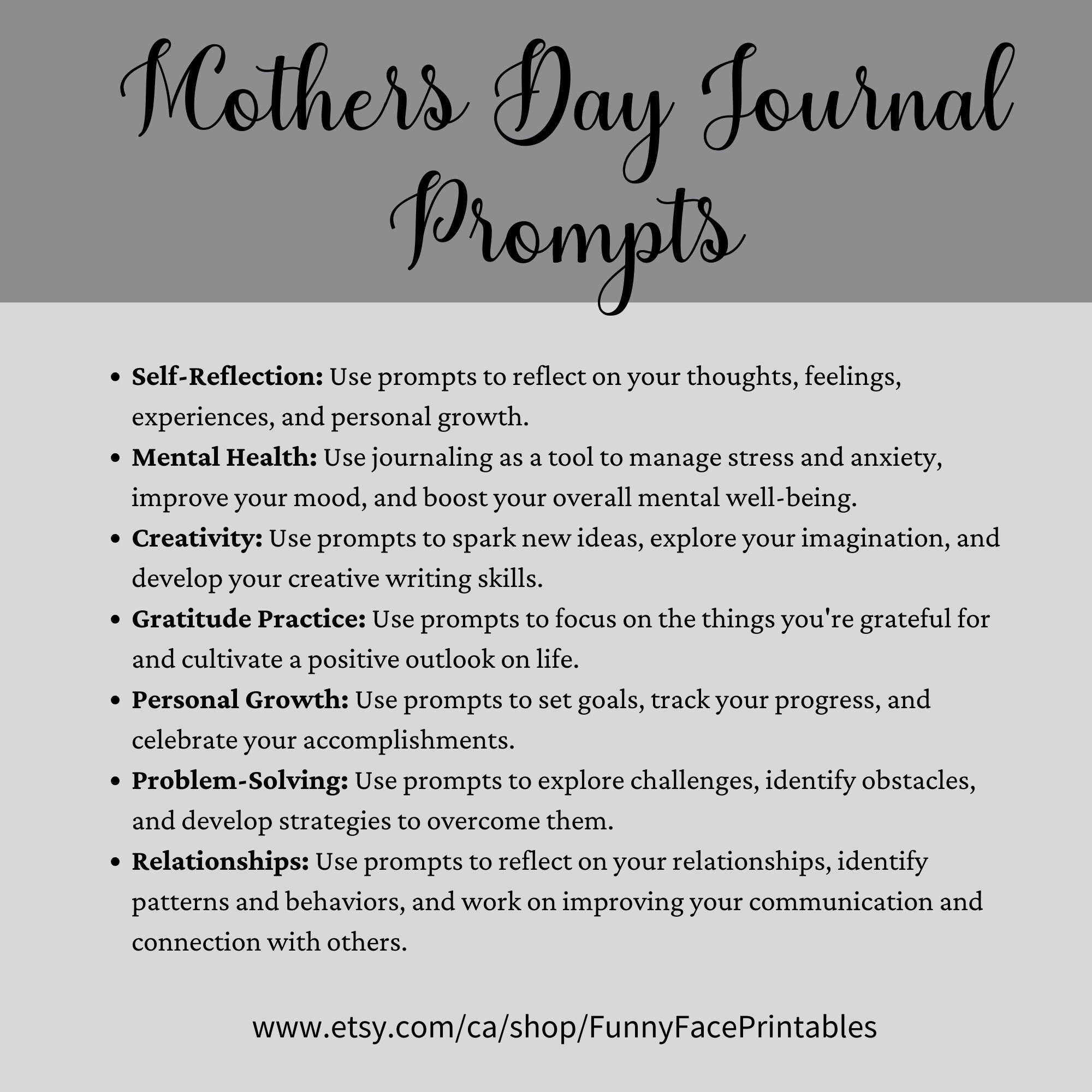 Journal Prompts for Mothers Day, Motherhood Prompts, Mother's Day ...