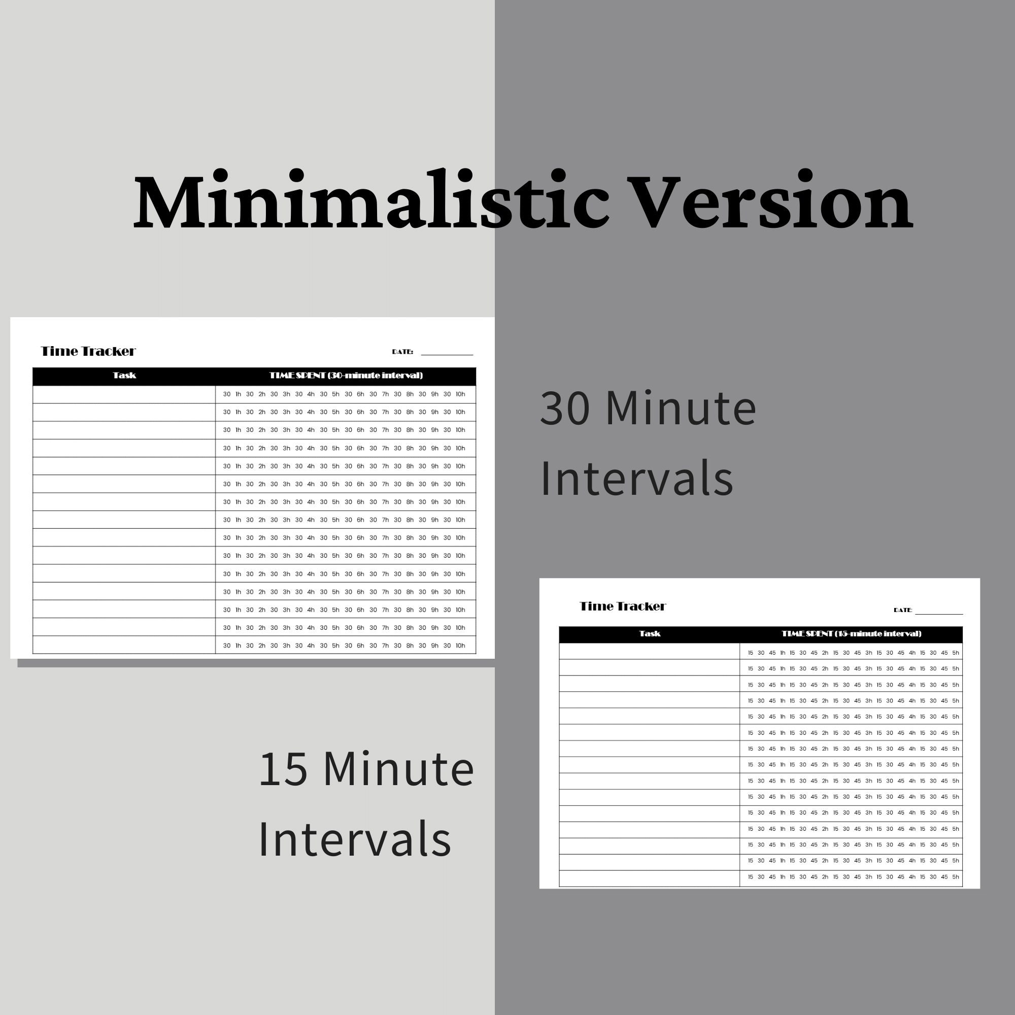 Printable Time Tracker, Time Tracker Printable, 15 Minutes Interval, 30 ...