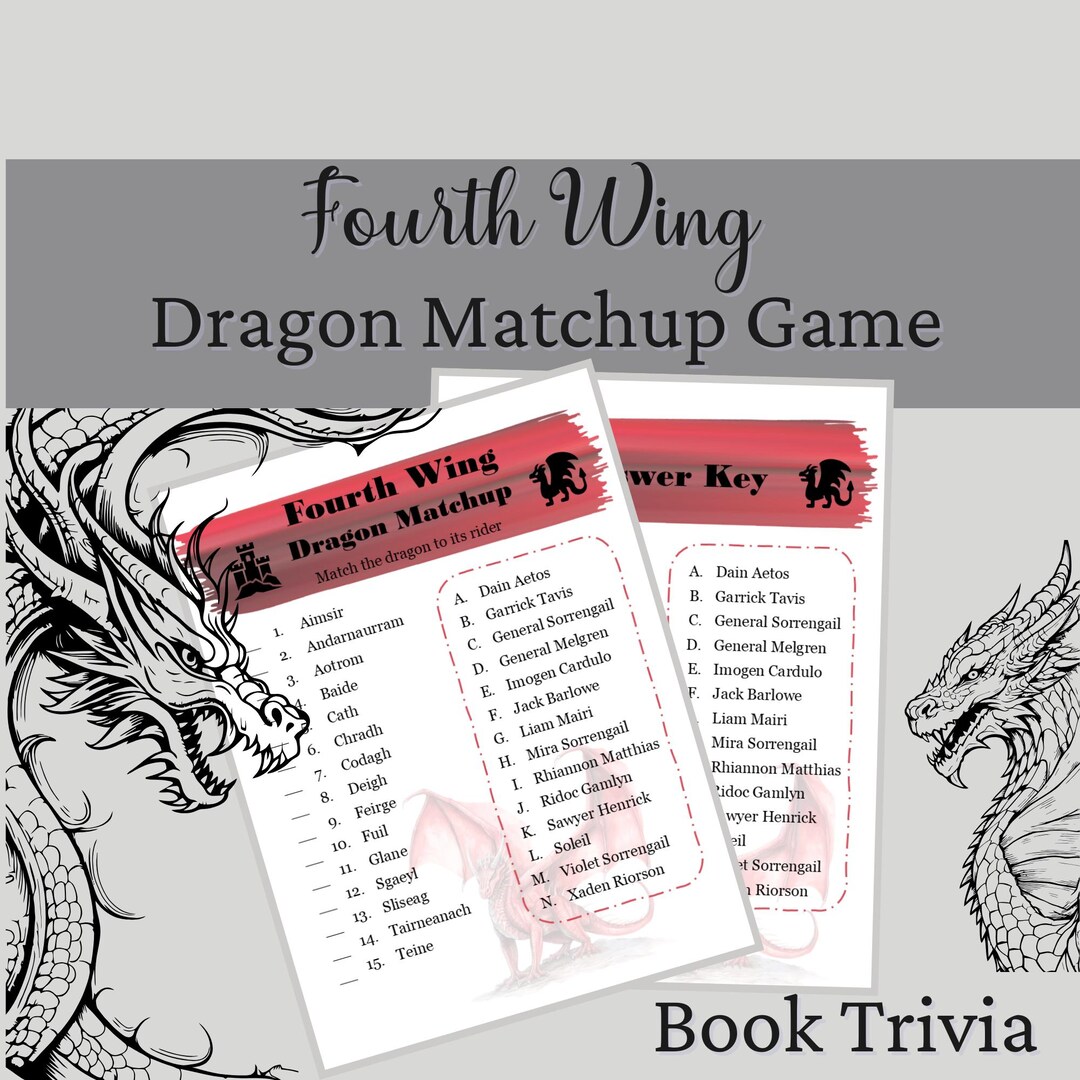 Fourth Wing Dragon Matchup Game: Book Trivia (PDF) - Etsy