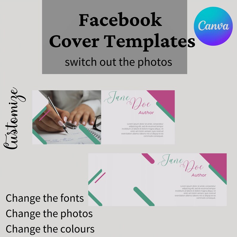 Canva Facebook Cover Templates for Writers, Editable Canva Templates ...