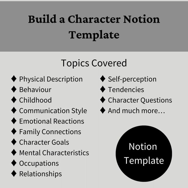 Build A Character Notion Template Notion For Writers Notion Brainstorming Tool For Writers 
