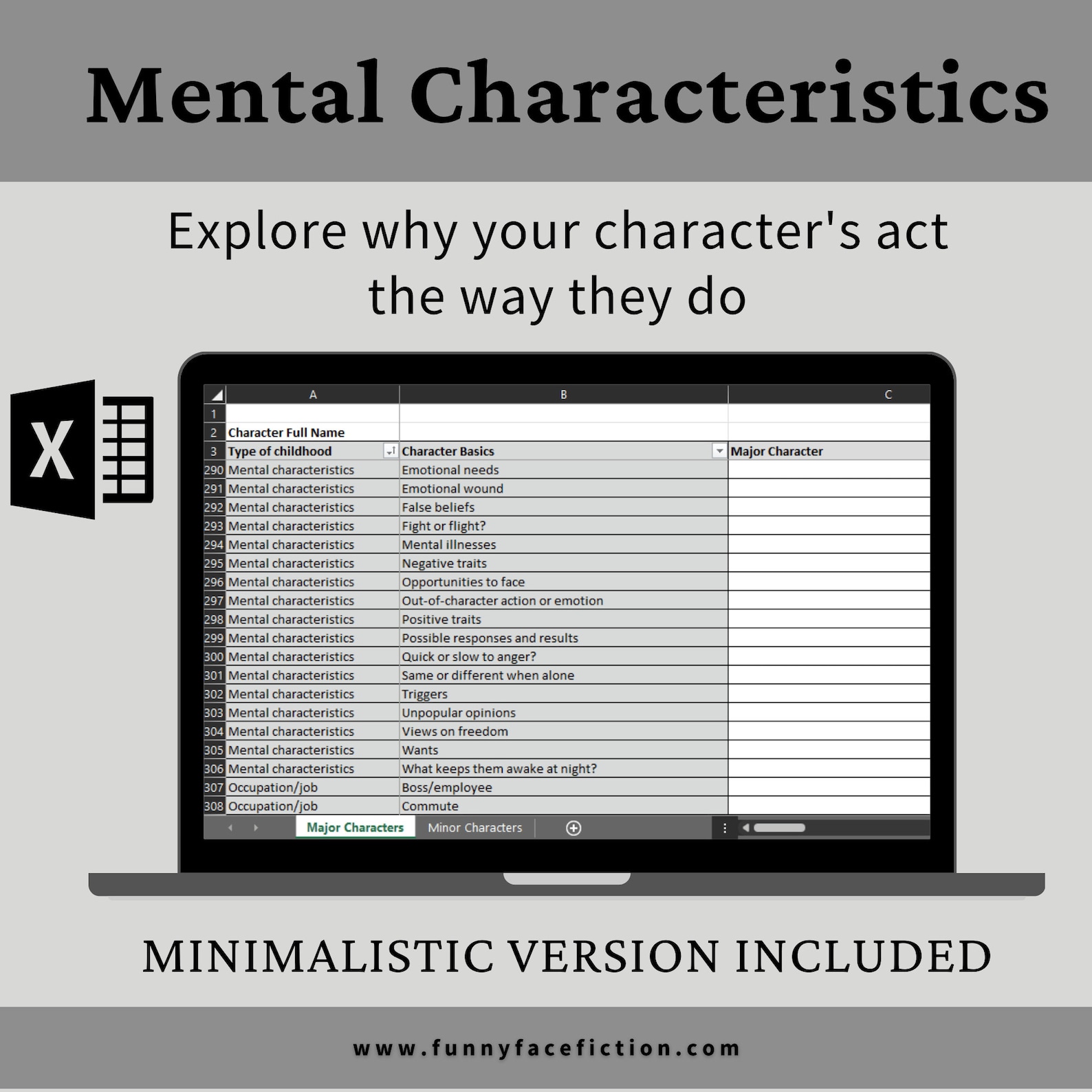 Character Builder Spreadsheet for Writers: Character Development ...
