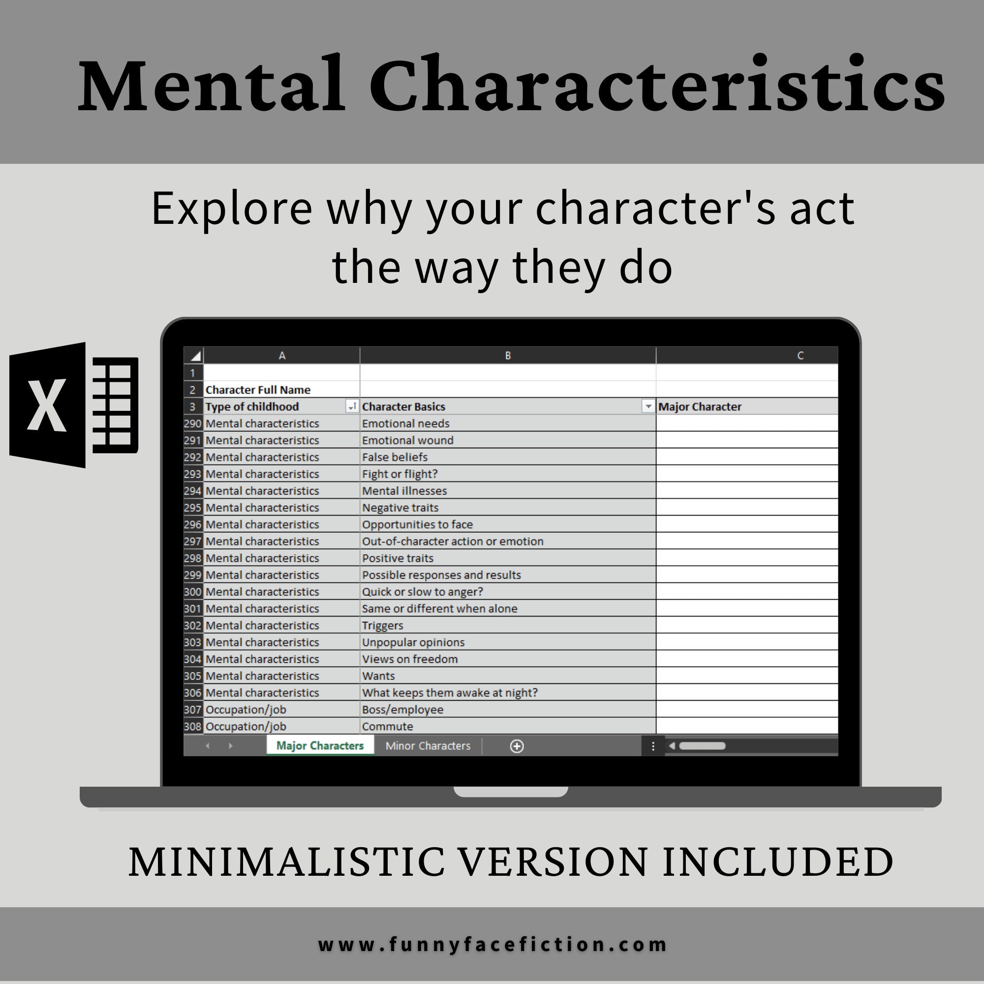 Character Builder Spreadsheet for Writers: Character Development ...