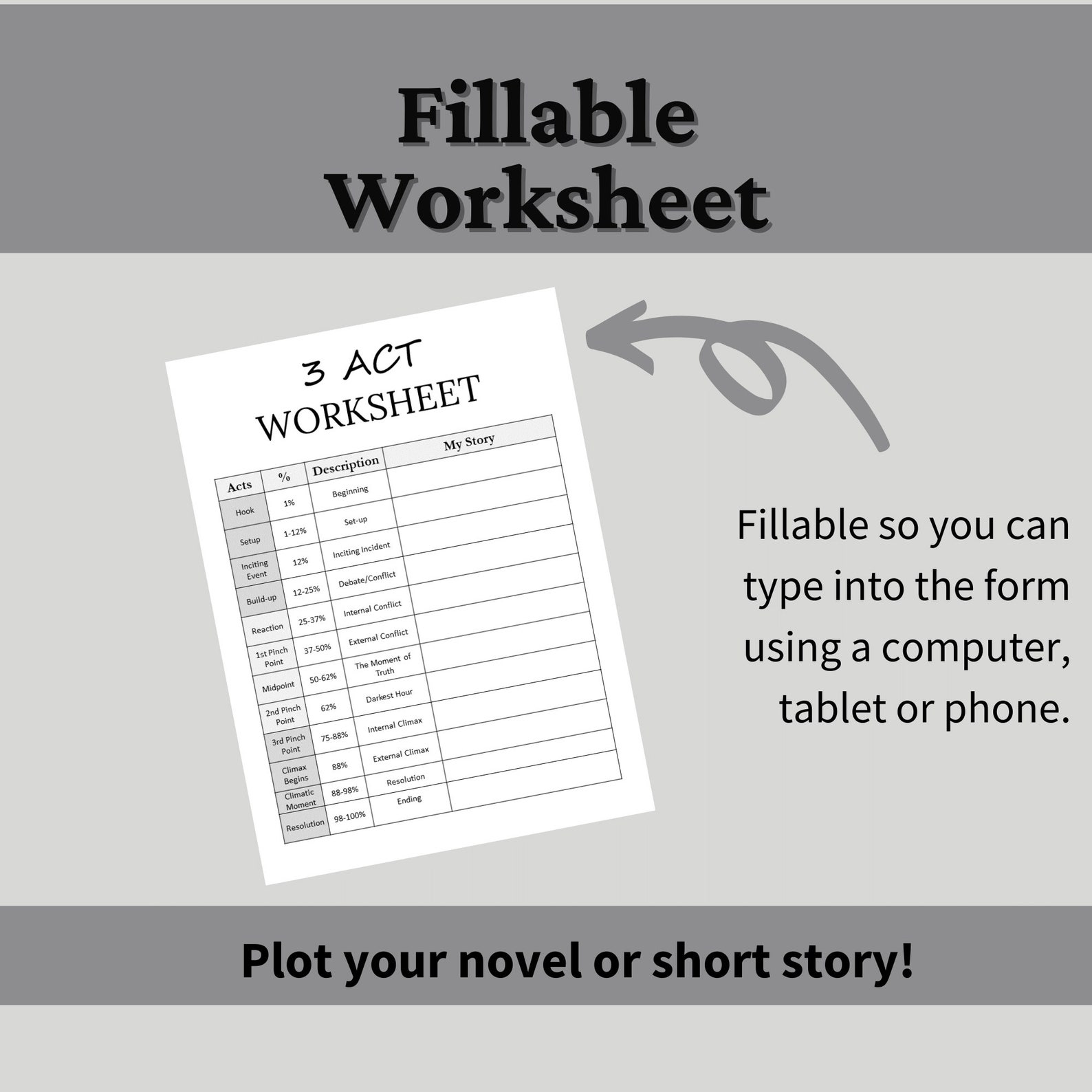 Printable Writing Worksheet, Three Act Plot Structure Worksheet, Author ...