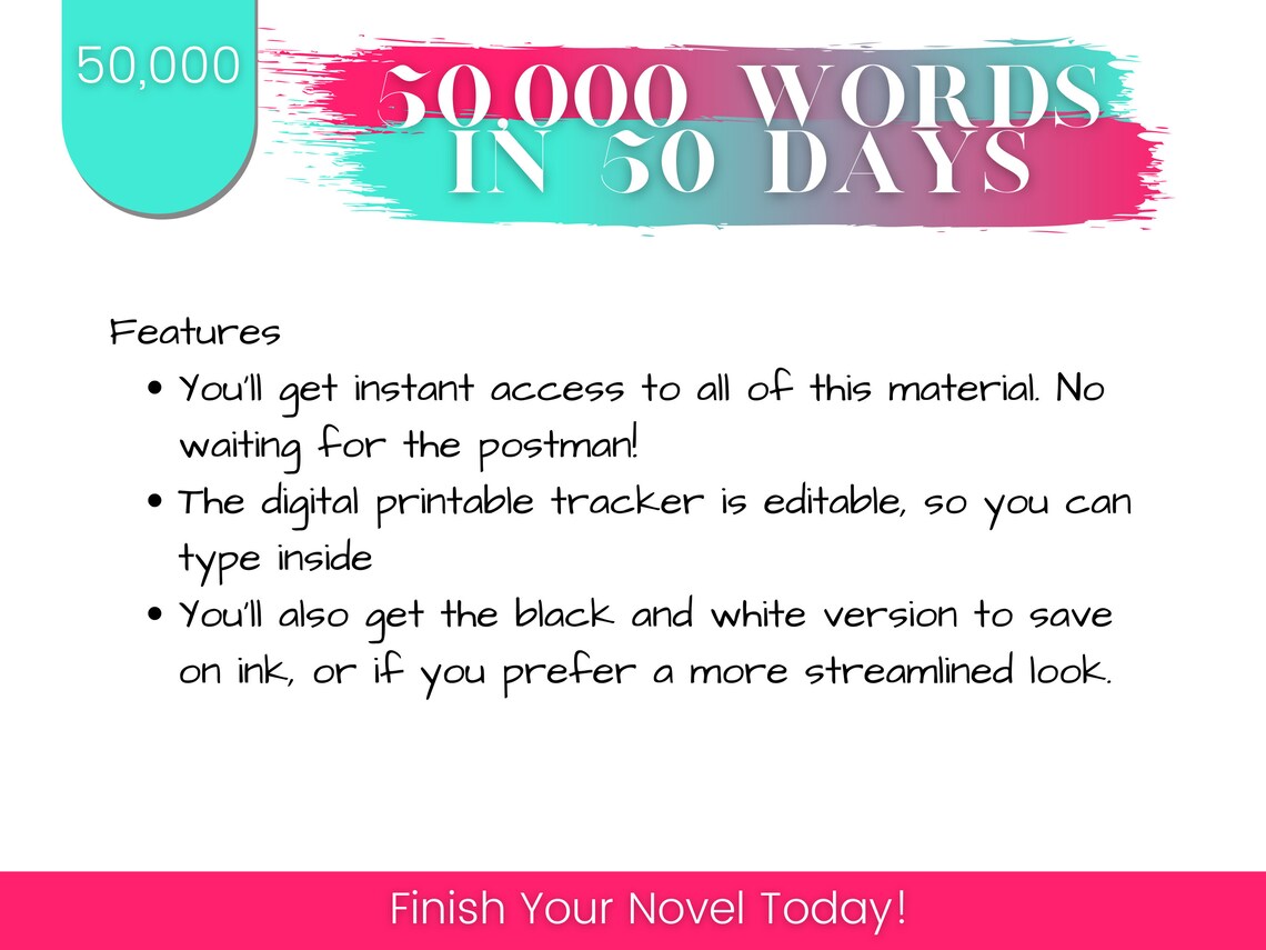 Printable Writing Tracker Novel Writing Word Tracker | Etsy