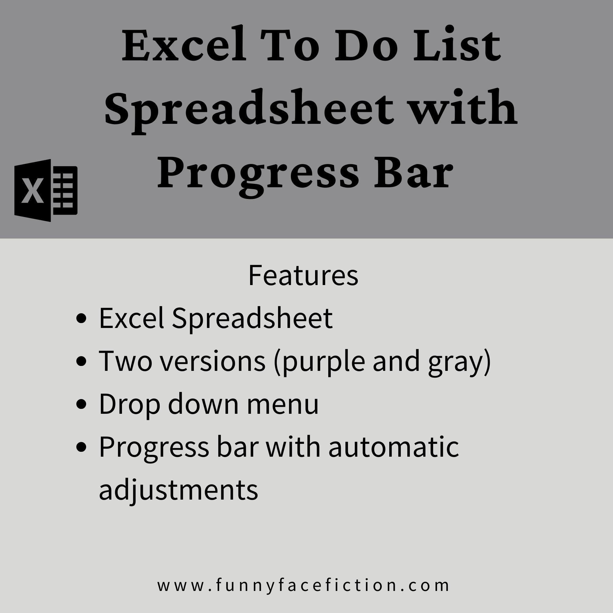 Excel To-do List Template: Spreadsheet With Progress Bar (digital ...