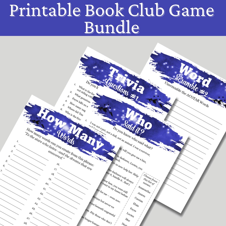 ACOTAR Inspired Book Club Game Bundle: Printable Trivia, Word Scramble ...