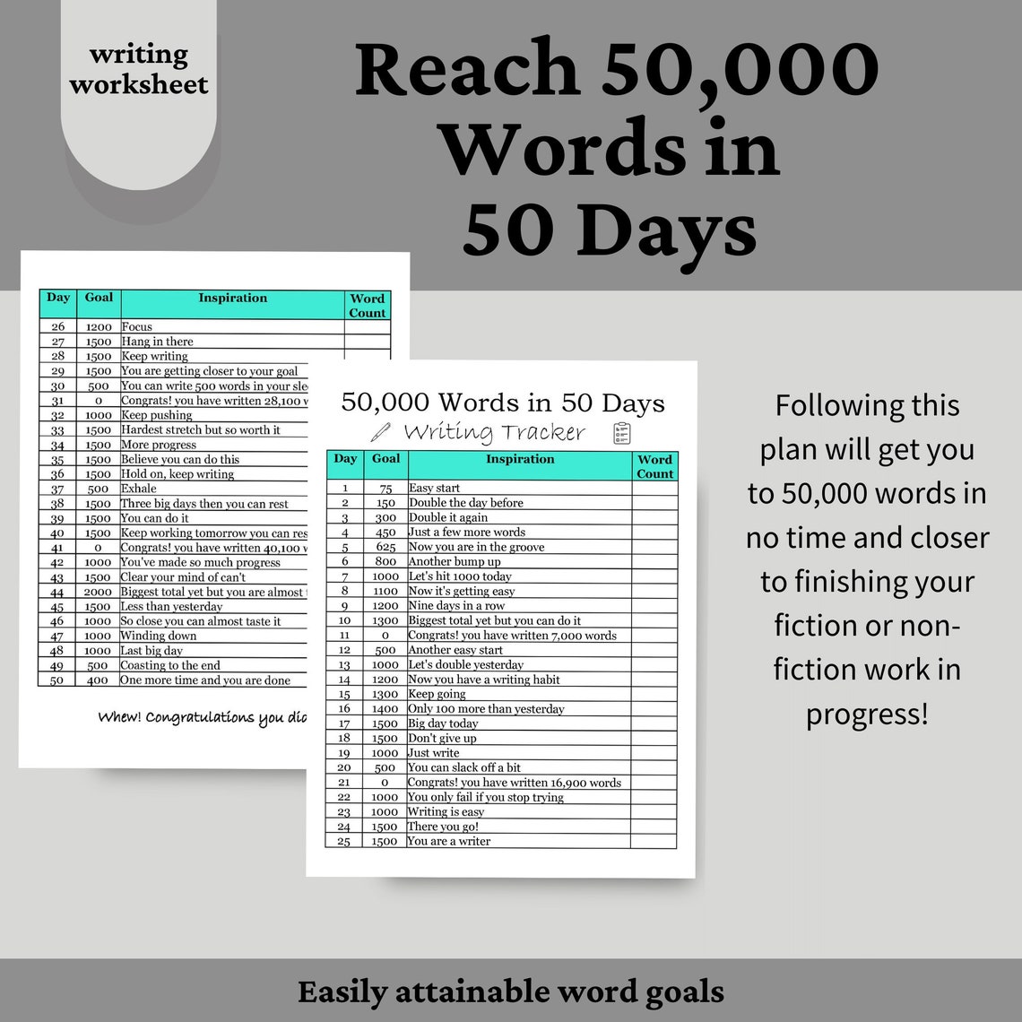 Printable Writing Tracker, Novel Writing Word Tracker, Printable Author ...