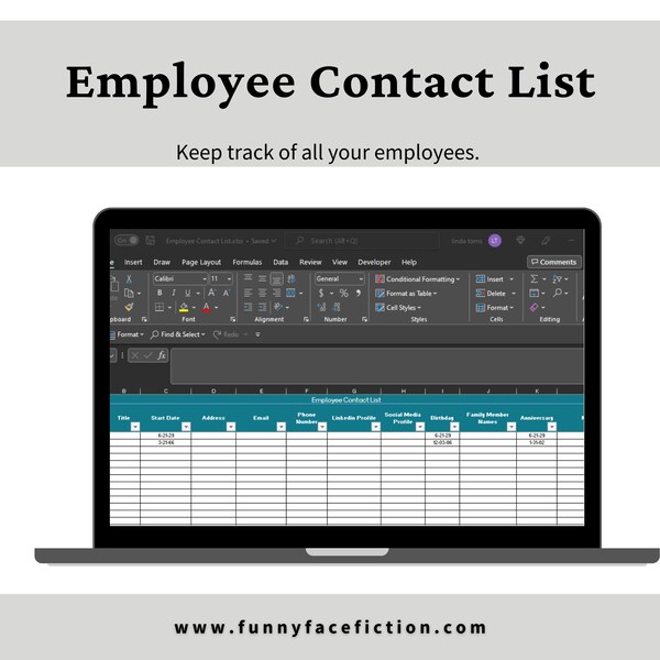 Employee Information Excel - Etsy