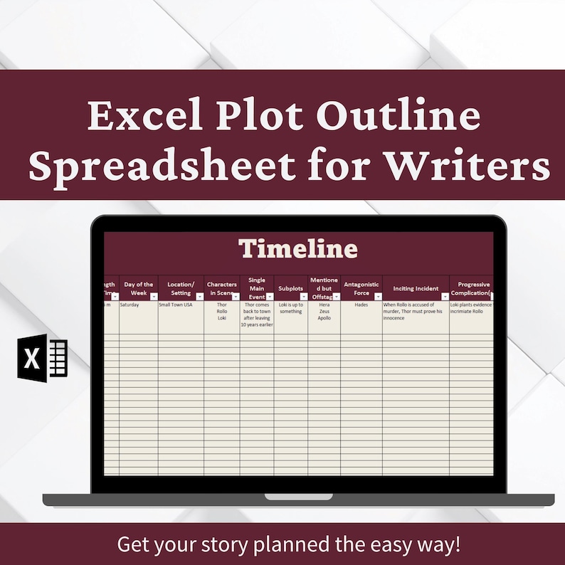 Plot Outline Excel Spreadsheet for Fiction Writers: Author Planner ...