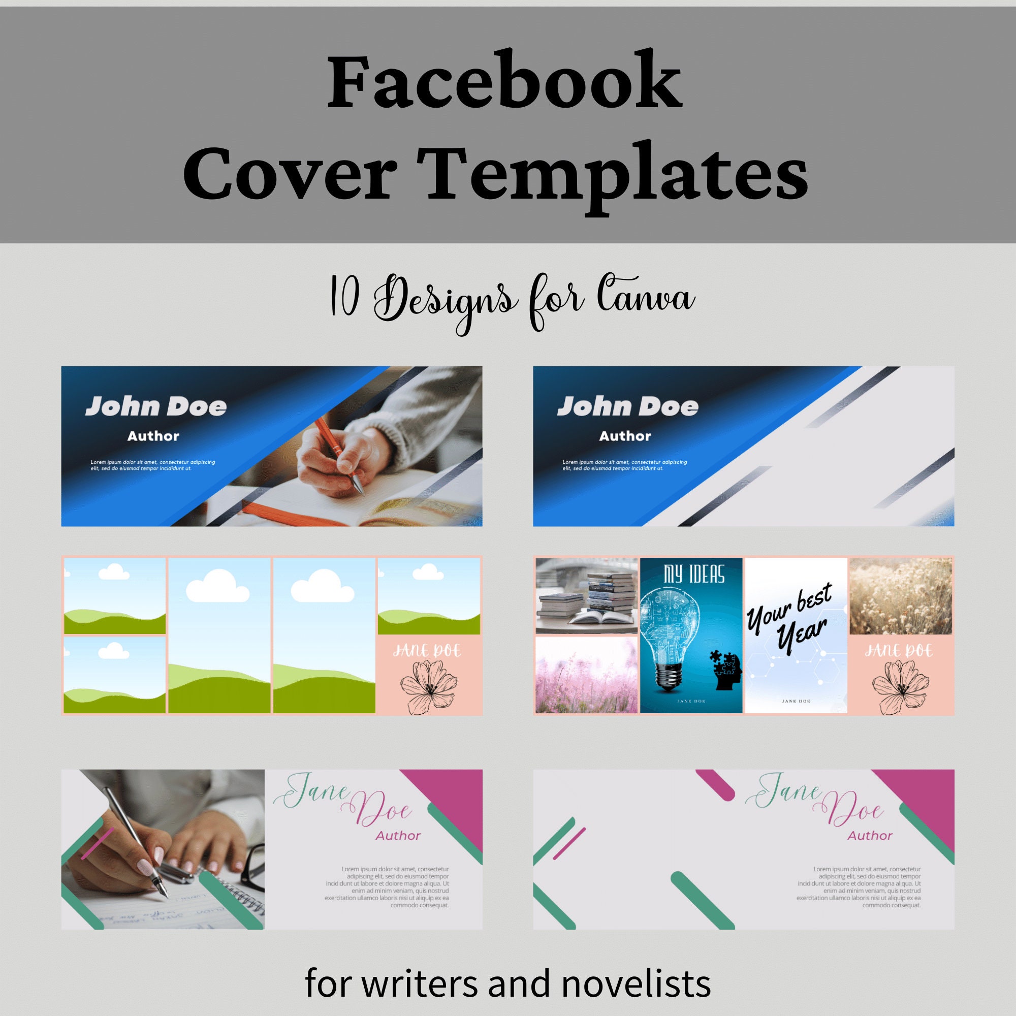 Canva Facebook Cover Templates for Writers, Editable Canva Templates ...