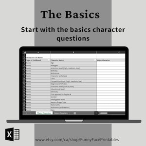 Character Builder Spreadsheet for Writers, Character Profile Template ...