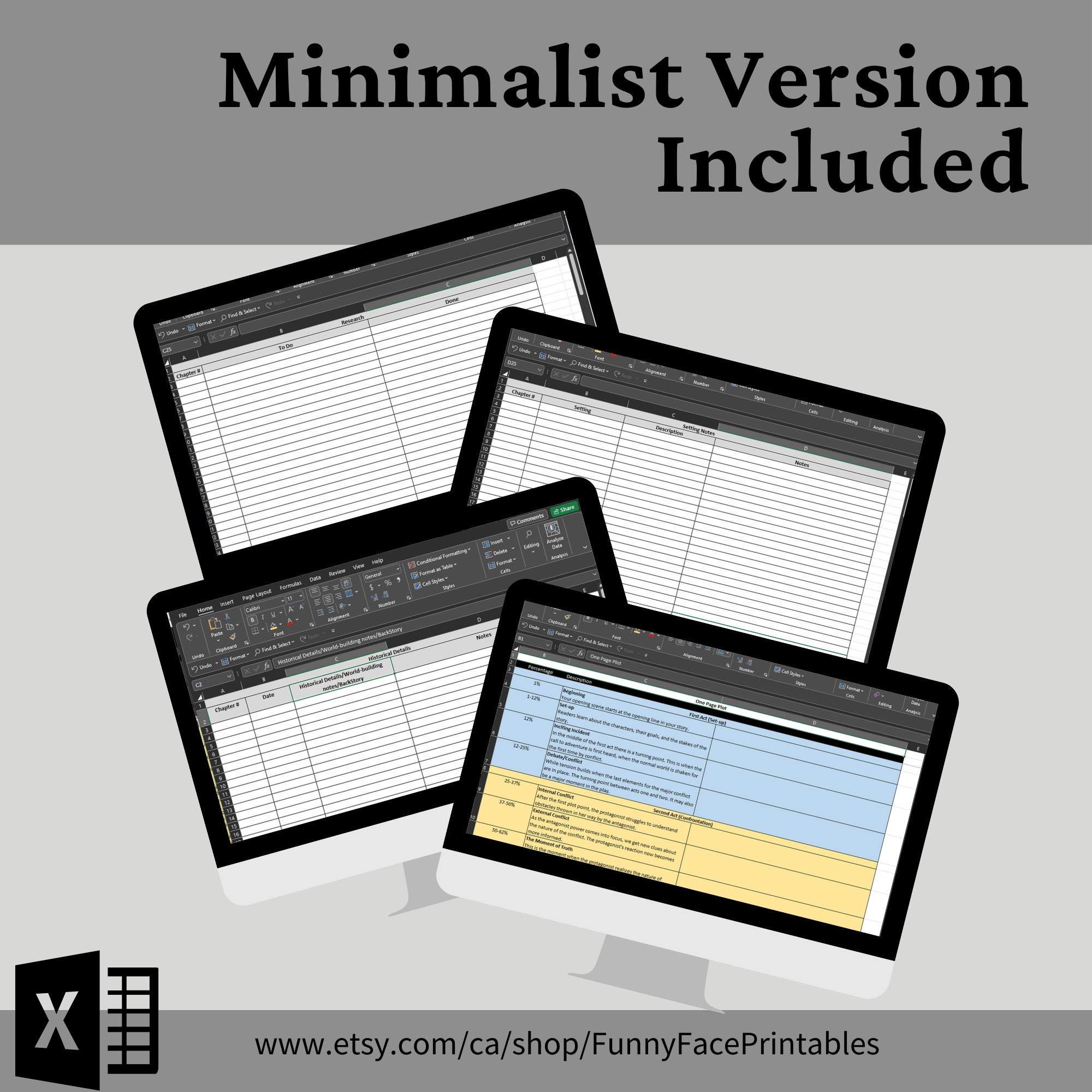 Plot Outline Excel Spreadsheet for Fiction Writers: Author Planner ...