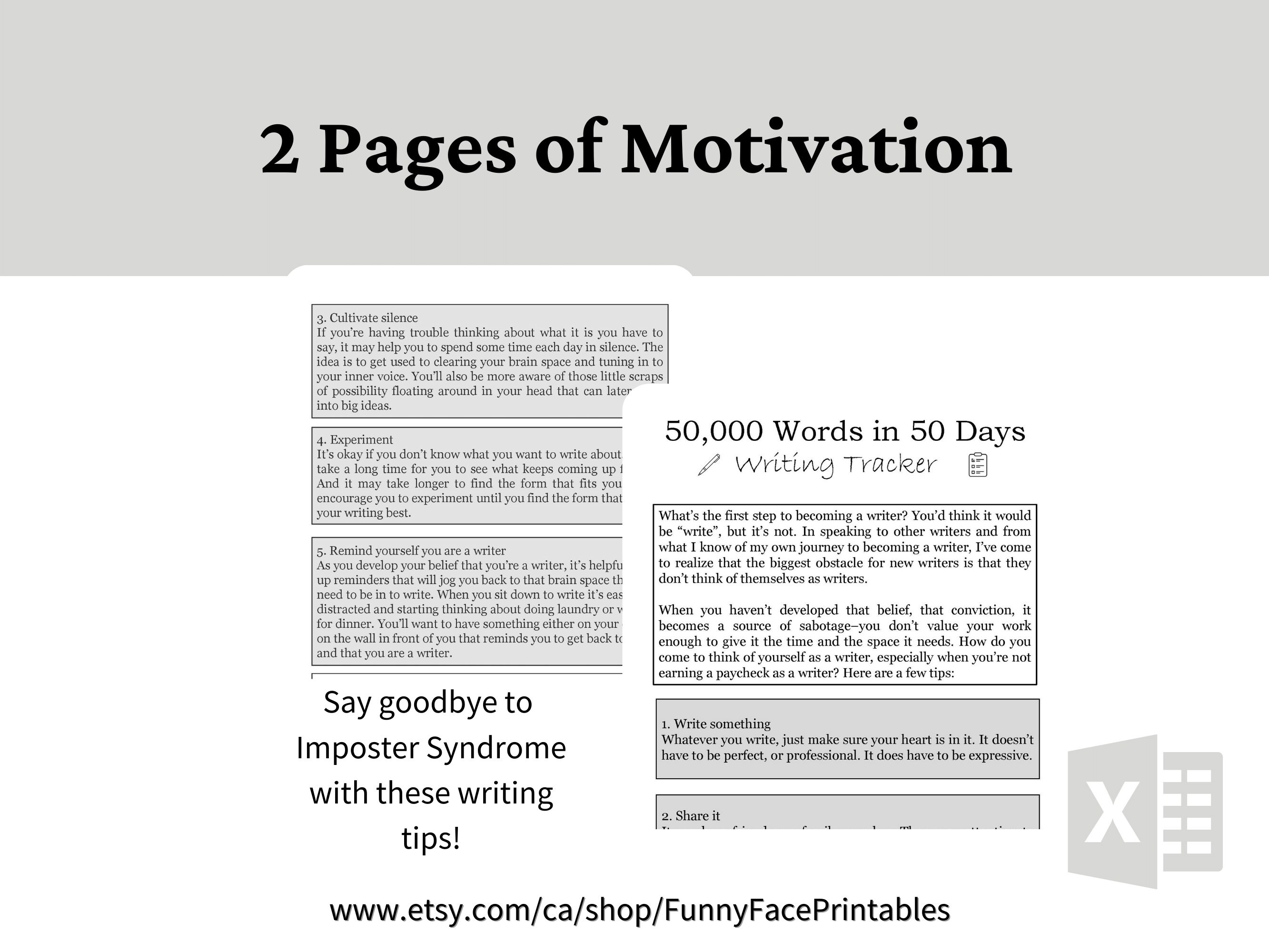 Word Count Tracking Spreadsheet for Writers Novel Writing - Etsy