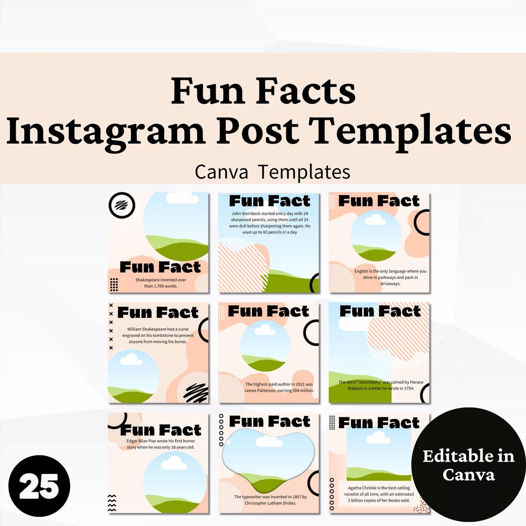 Fun Facts Square Post Templates for Writers: Instagram Posts (canva ...
