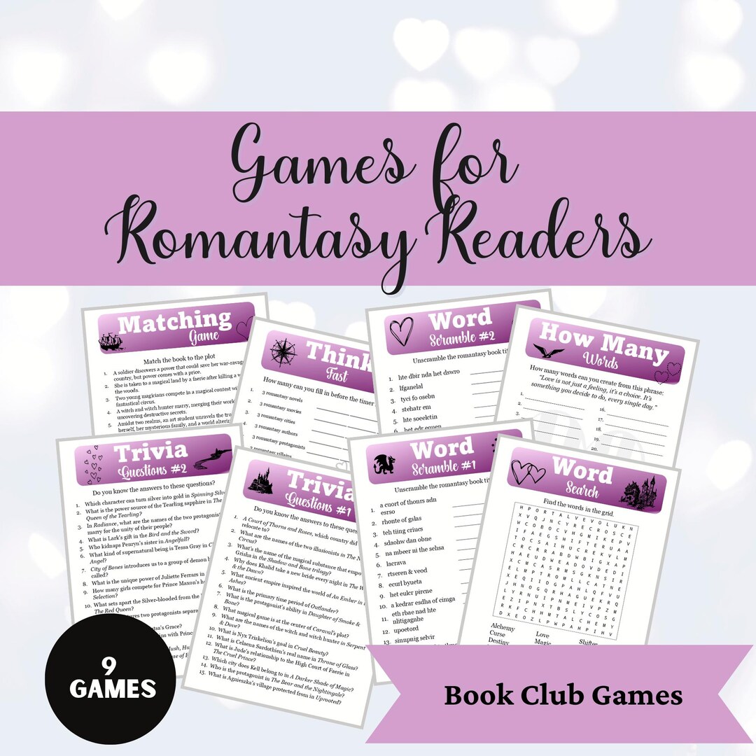 Romantasy Reader Book Club Games Bundle: Printable Trivia, Word ...