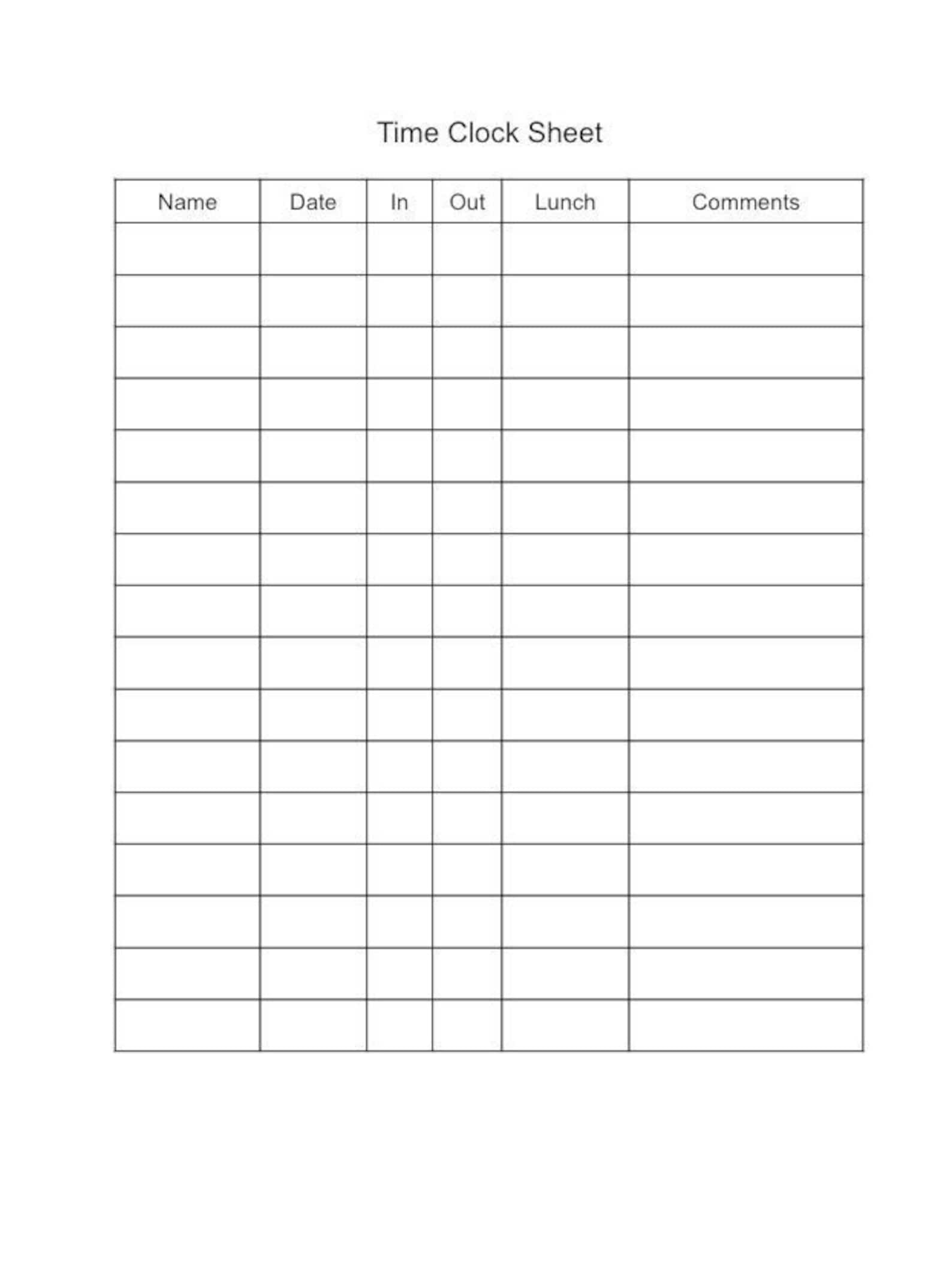 Simple Time Clock Sheet - Etsy