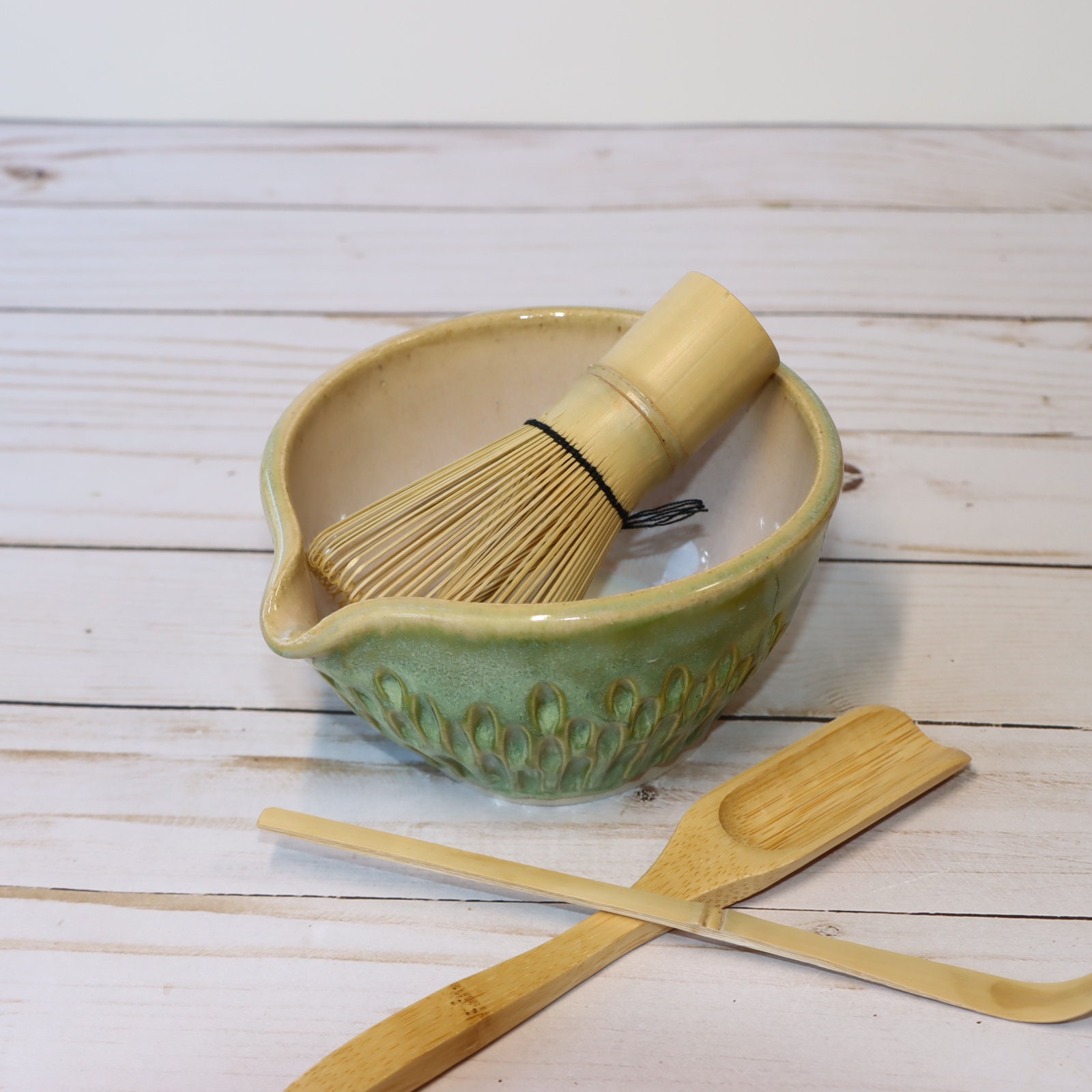 Elegant Hand Carved Ceramic Matcha Bowl With Spout Ideal for Mixing ...