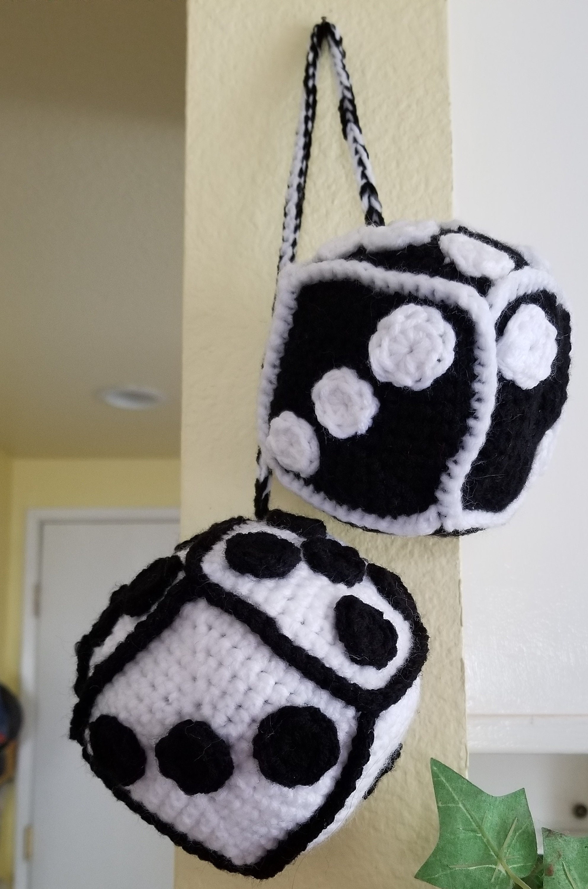 Hand Made Crocheted Black & White Fuzzy Dice | Etsy