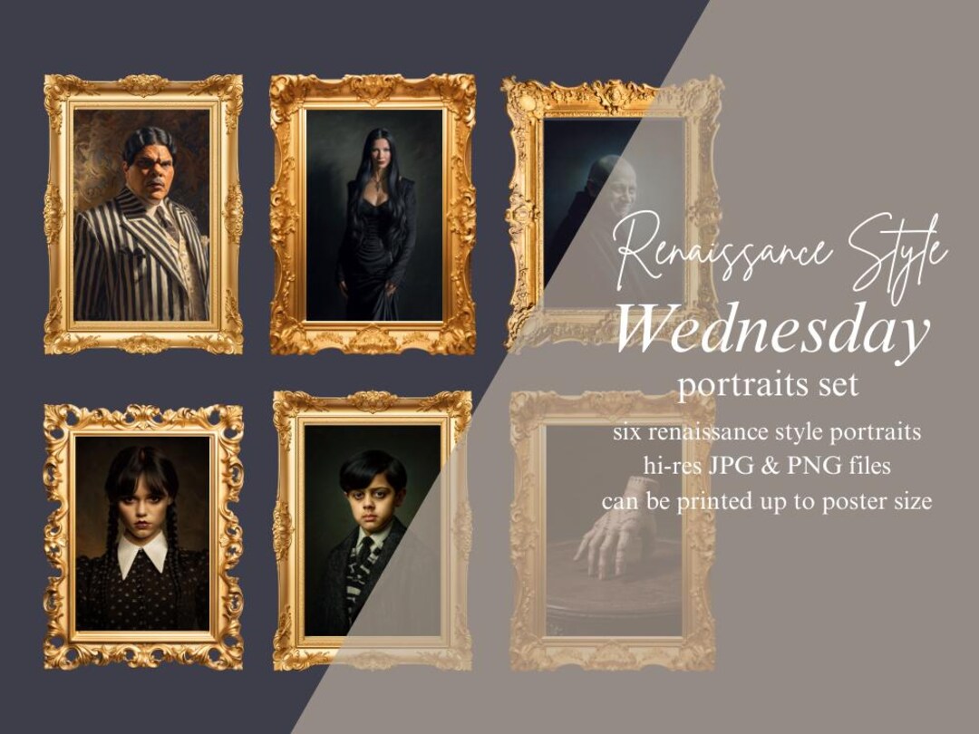 Wednesday Addams Renaissance Portrait Set: Gothic Dark Academia Art ...