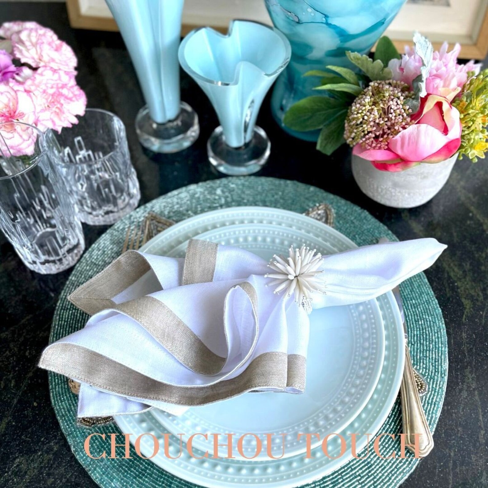 White Linen Napkins With Sparkle Borders, Set of 4 - Etsy