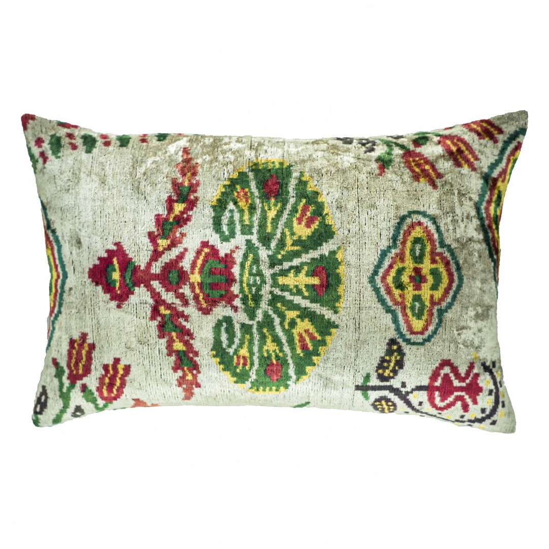 Carnations Silk Velvet Ikat Pillow, 16" X 24" Case Only - Etsy