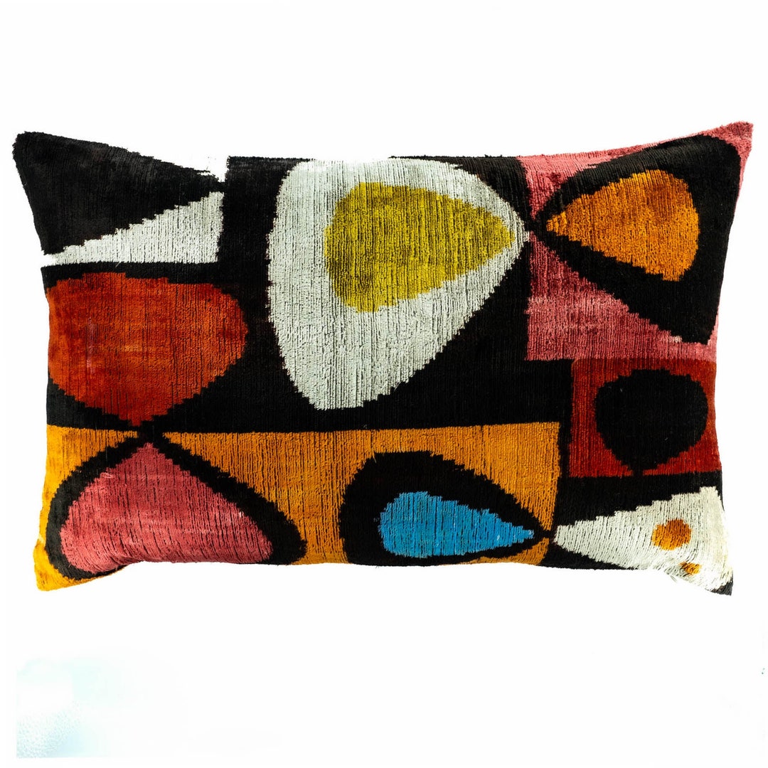 Handmade Moonlight Silk Velvet Ikat Pillow Cover, 16" X 24"- Decorative ...