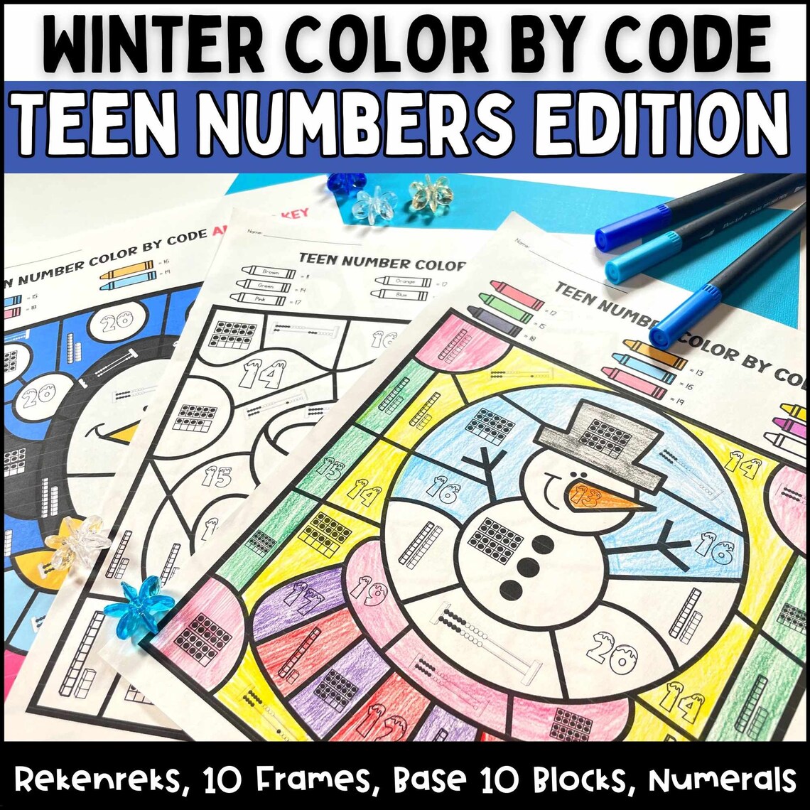 Winter Color by Number - Counting to 20 Teen Numbers and Subitizing ...