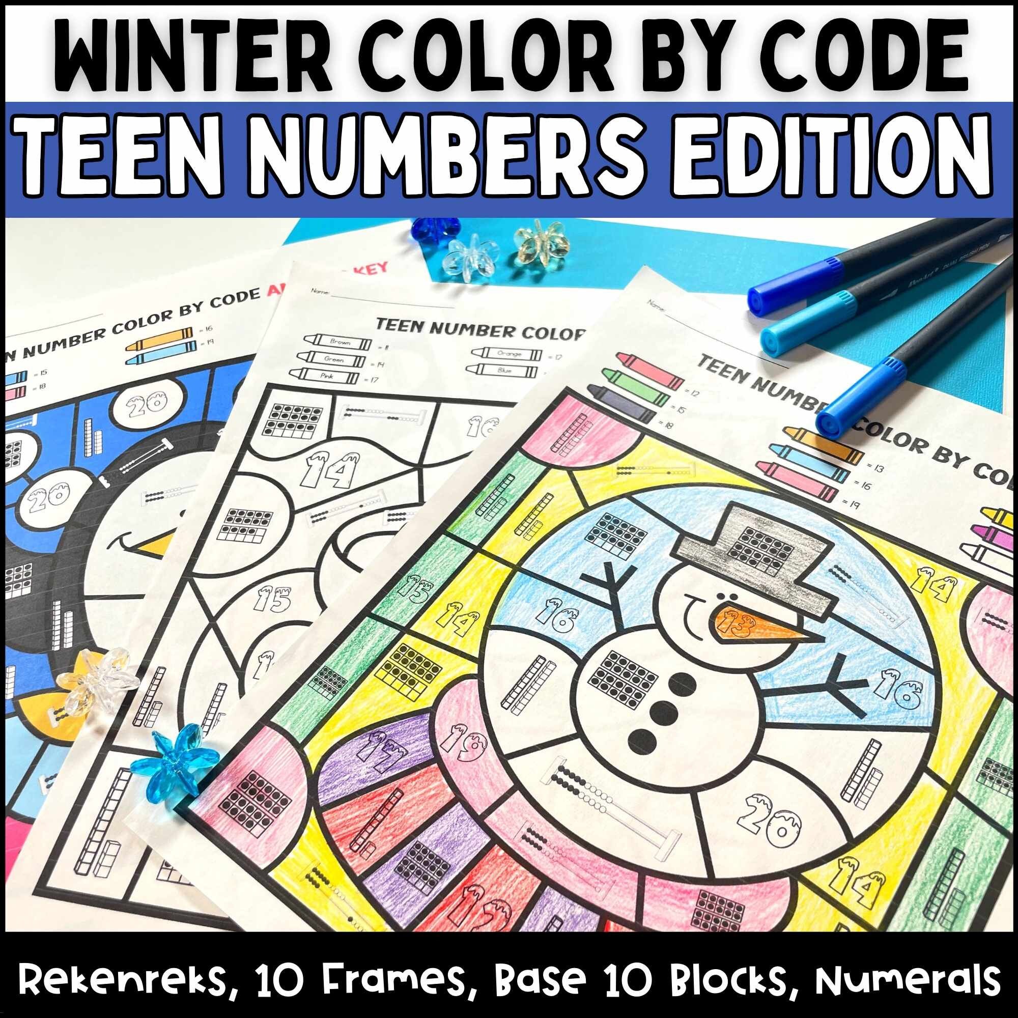 Winter Color by Number - Counting to 20 Teen Numbers and Subitizing ...