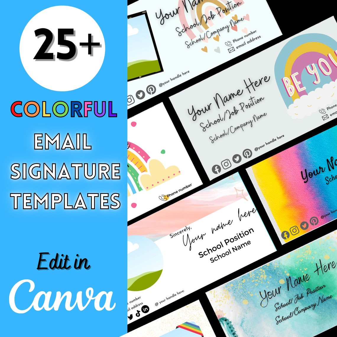 Colorful Email Signature Bundle | Rainbow | Watercolor | Editable in ...