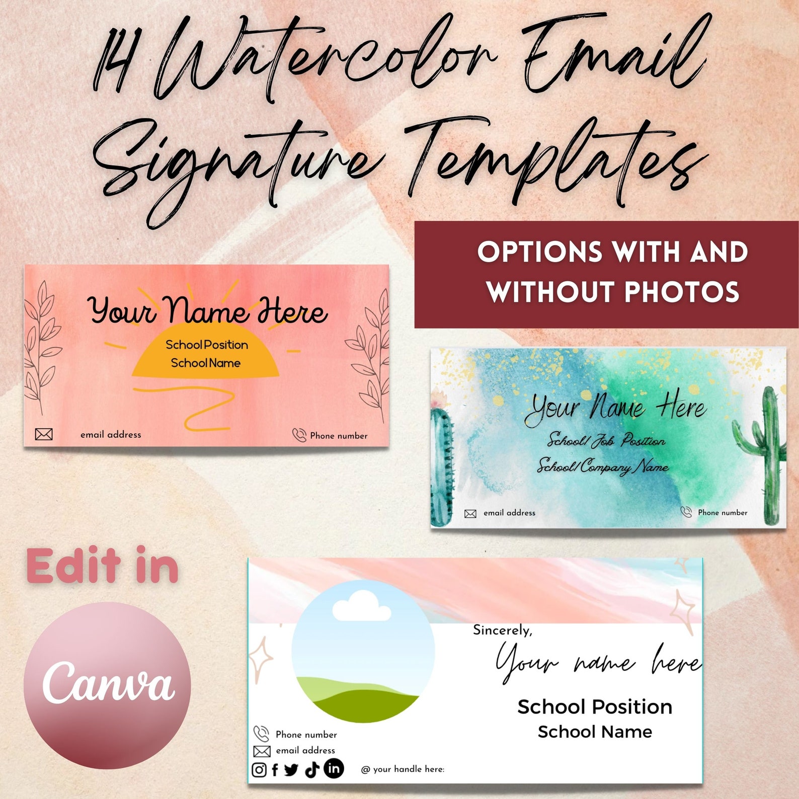 Colorful Email Signature Bundle | Rainbow | Watercolor | Editable in ...