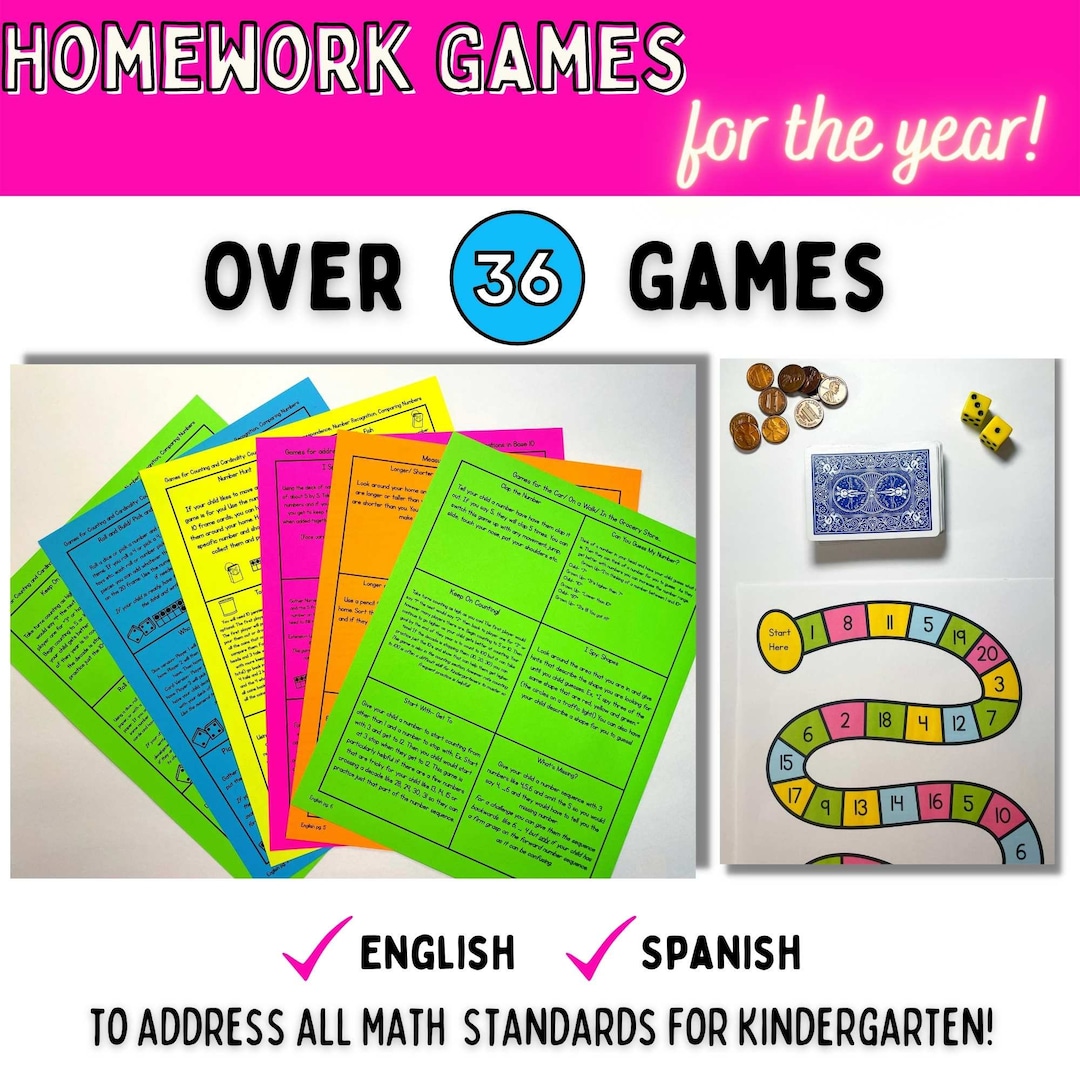 Homework Games for Kindergarten or First Grade for the Whole Year in ...