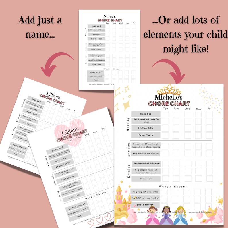 Pink Chore Chart | Printable and Customizable | Editable Chore Chart ...