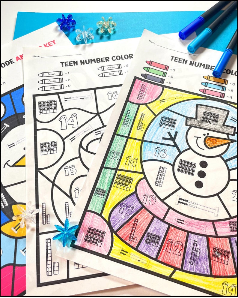 Winter Color by Number - Counting to 20 Teen Numbers and Subitizing ...