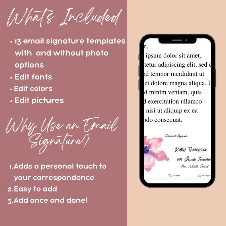 14 Watercolor Email Signature Templates | Editable in Canva - Etsy
