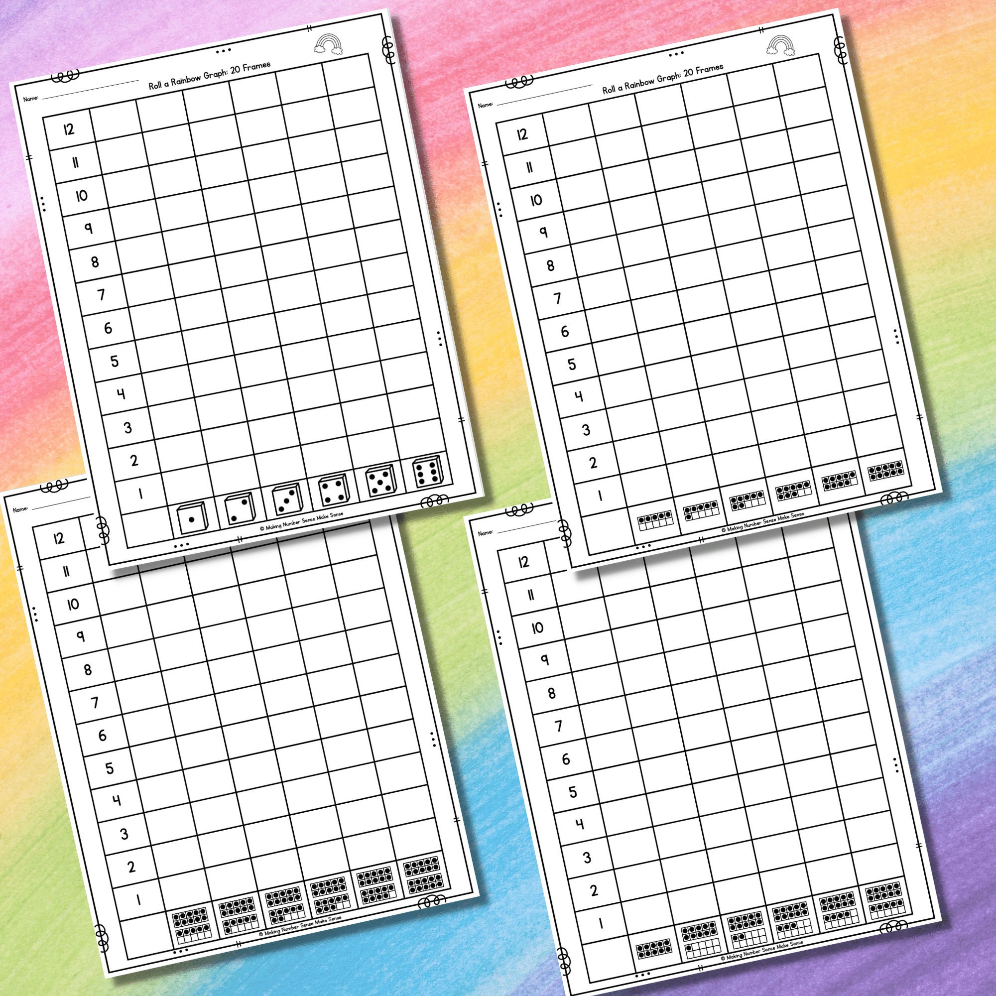 Roll a Rainbow Graph | Graphing Worksheet | Math Activity Center - Etsy