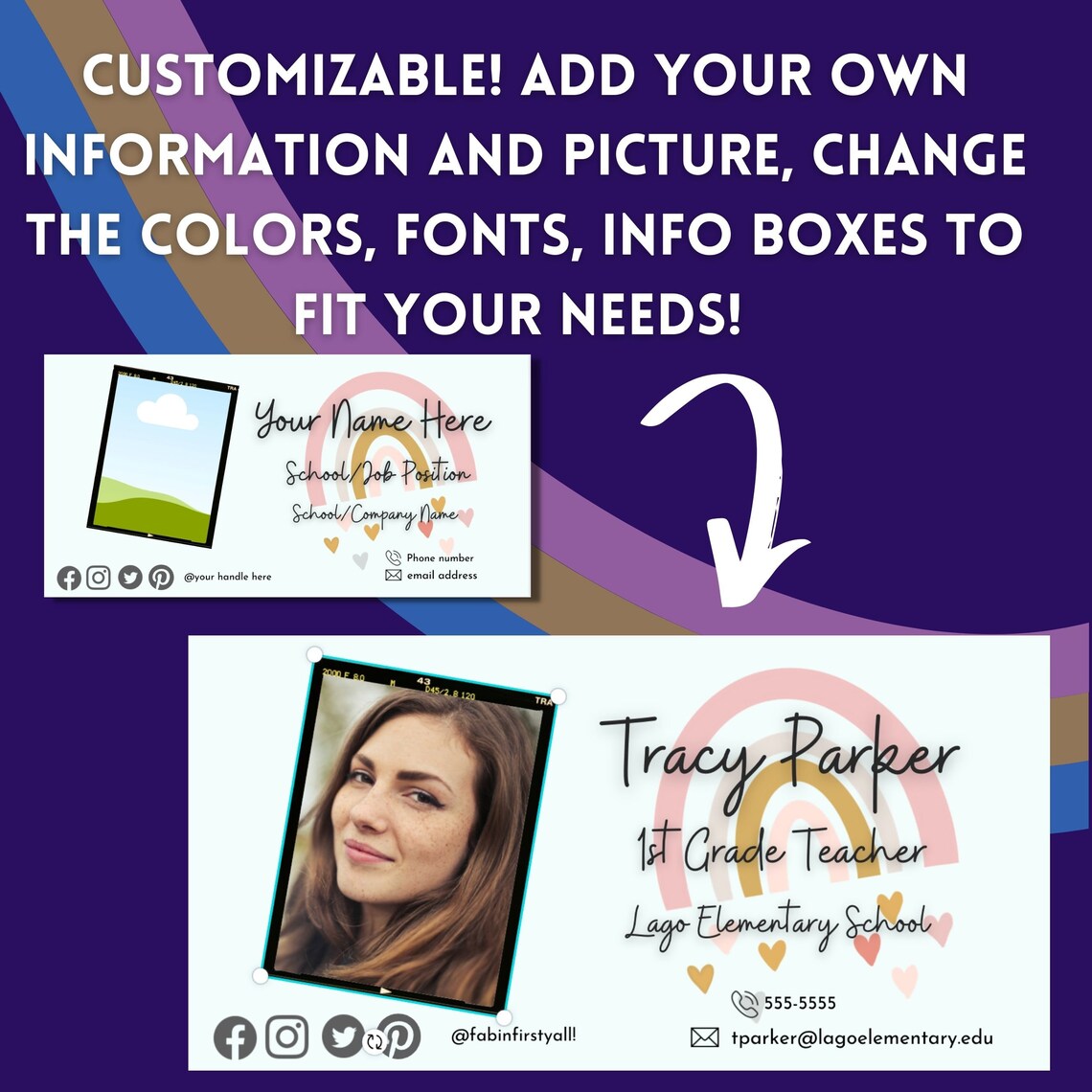 Rainbow Themed Email Signature Templates Teacher Email Signature ...