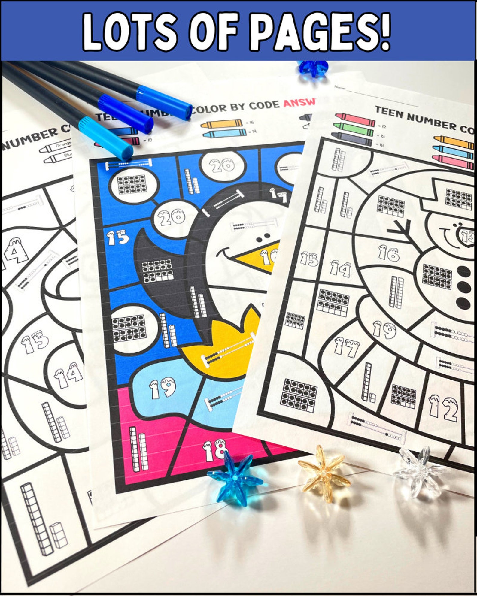 Winter Color by Number - Counting to 20 Teen Numbers and Subitizing ...