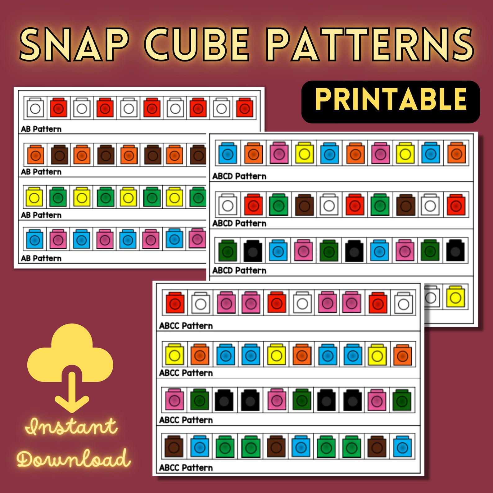Snap Cube Patterns Math Pattern Center Preschool Math Center ...