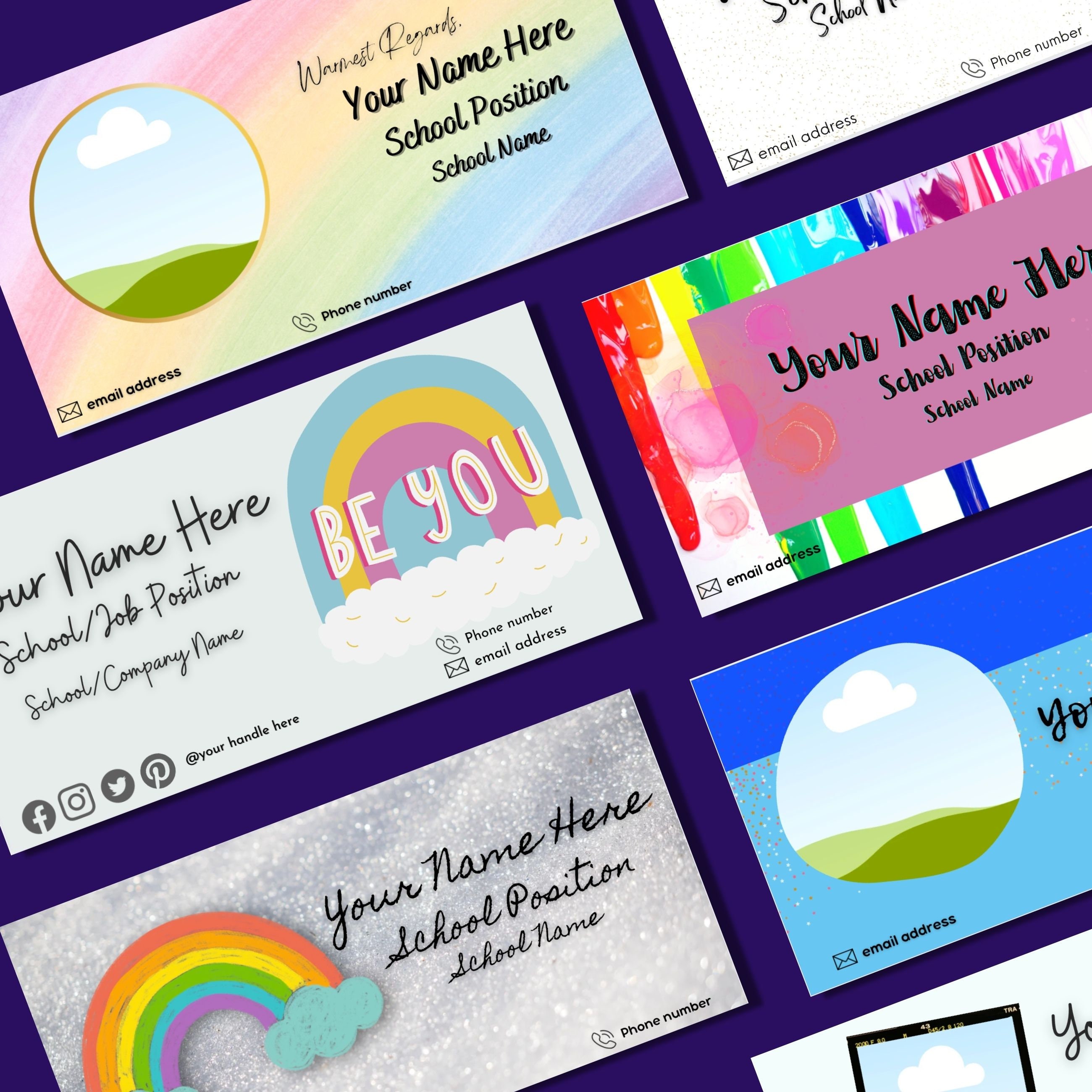 Rainbow Themed Email Signature Templates Teacher Email Signature ...