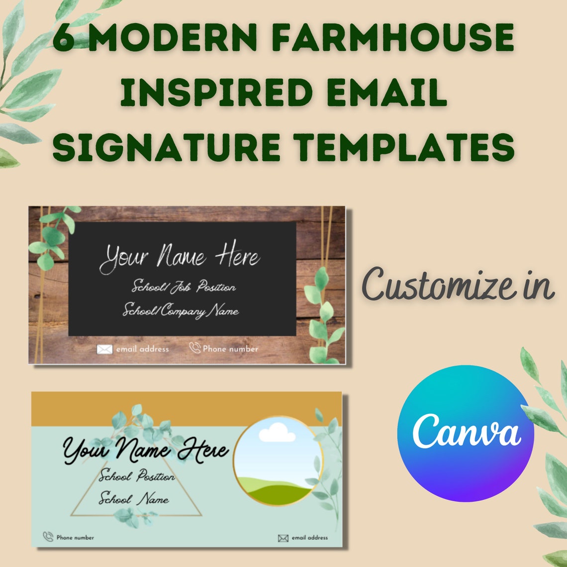 Modern Farmhouse Inspired Email Signature Templates | Editable ...
