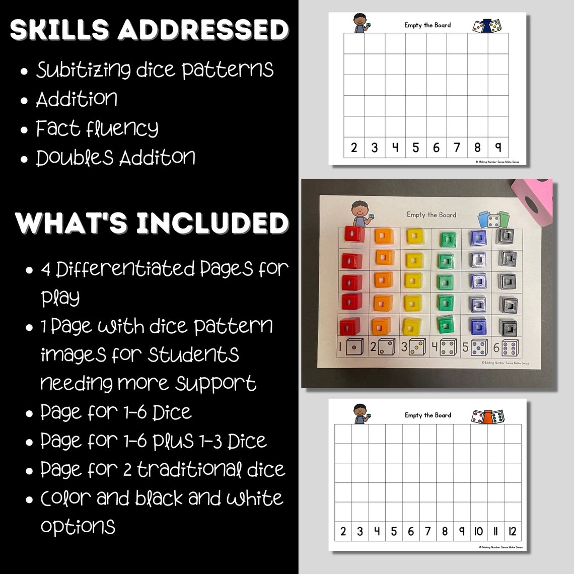 Math Dice Game for Kindergarten and Prek: Empty the Board | Low Prep ...