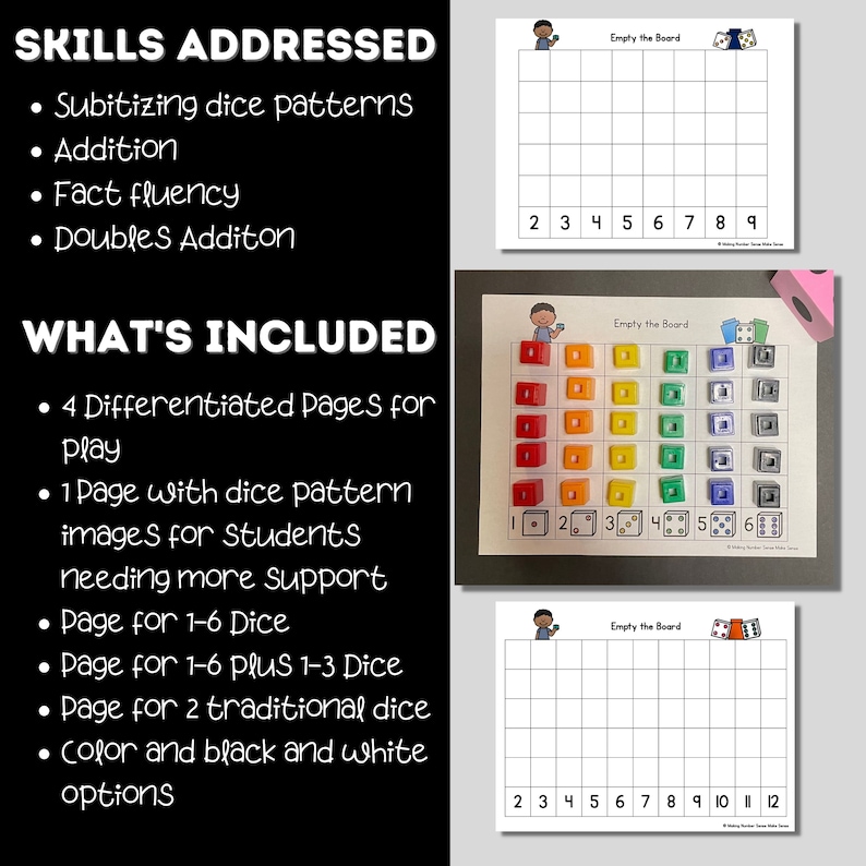 Math Dice Game for Kindergarten and Prek: Empty the Board | Low Prep ...