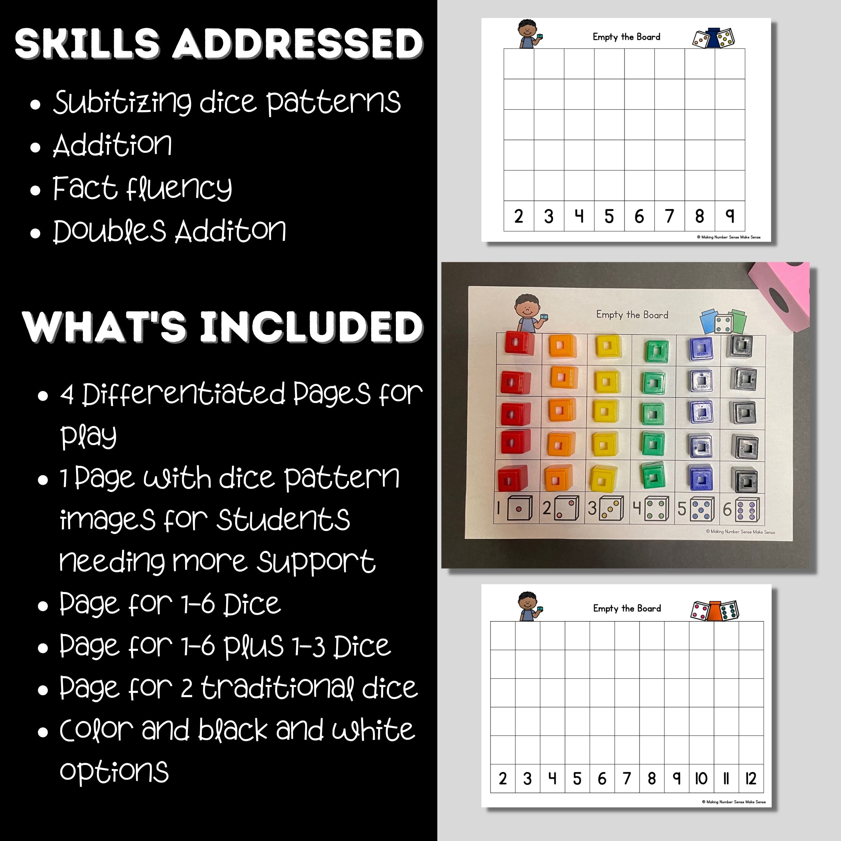 Math Dice Game for Kindergarten and Prek: Empty the Board | Low Prep ...