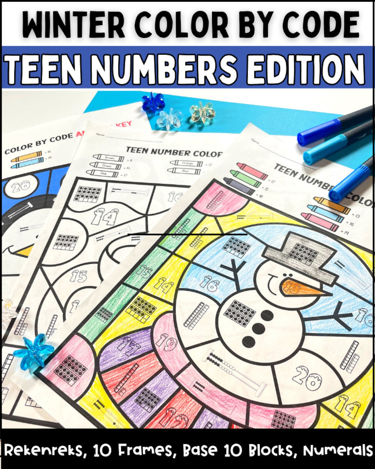 Winter Color by Number - Counting to 20 Teen Numbers and Subitizing ...