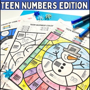 Winter Color by Number - Counting to 20 Teen Numbers and Subitizing ...