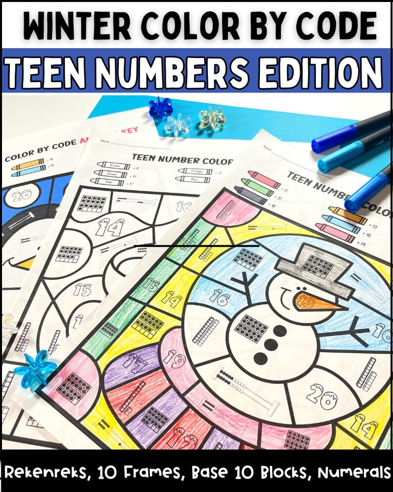 Winter Color by Number - Counting to 20 Teen Numbers and Subitizing ...