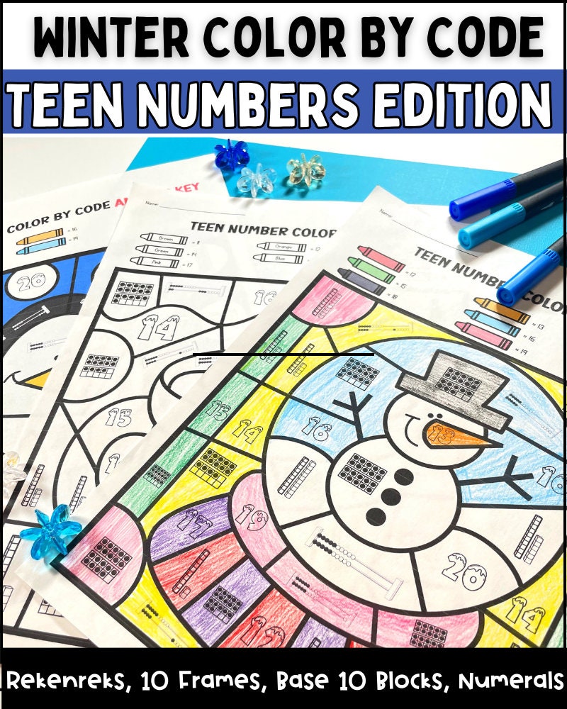 Winter Color by Number - Counting to 20 Teen Numbers and Subitizing ...