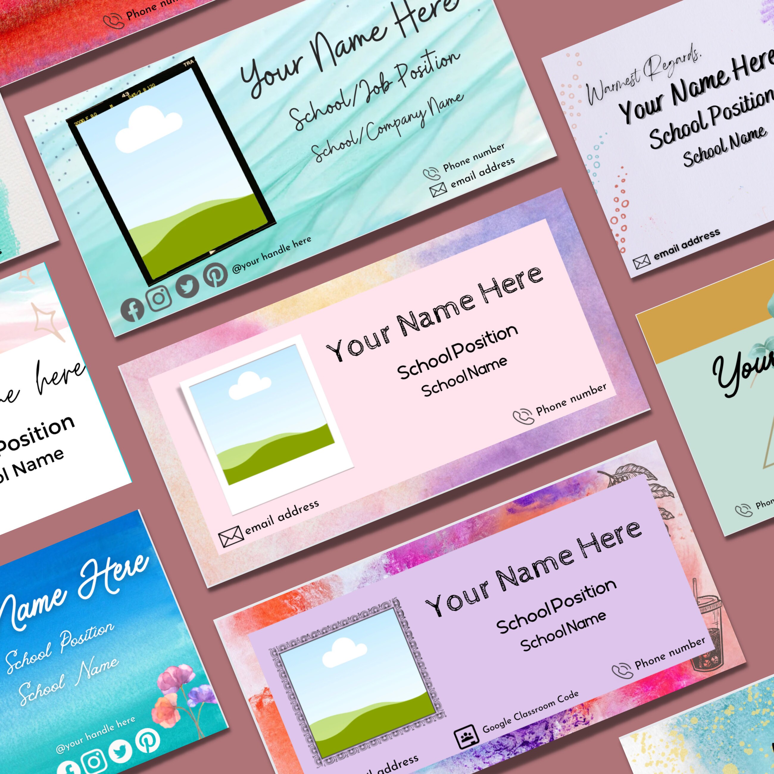 14 Watercolor Email Signature Templates | Editable in Canva - Etsy