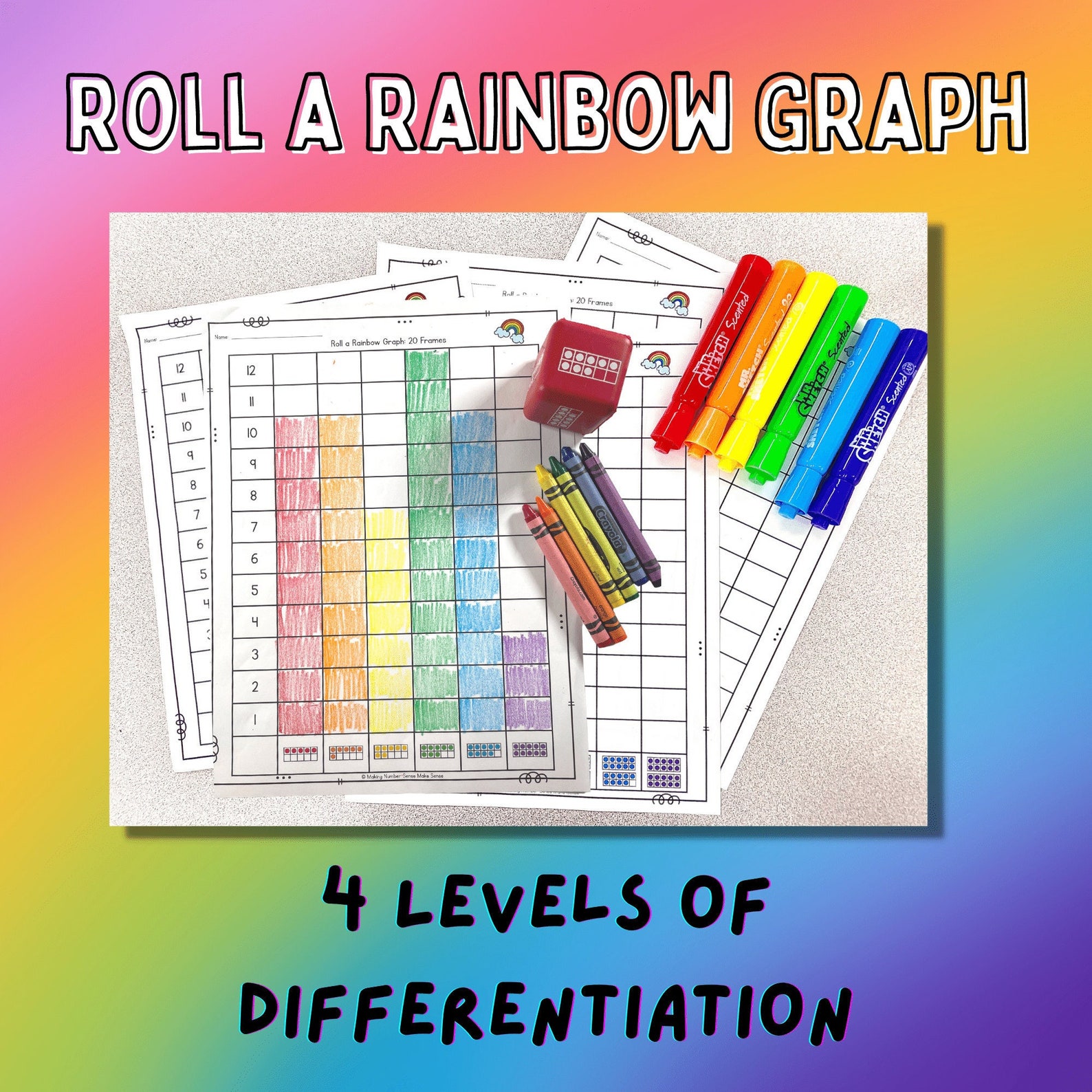 Roll a Rainbow Graph | Graphing Worksheet | Math Activity Center - Etsy